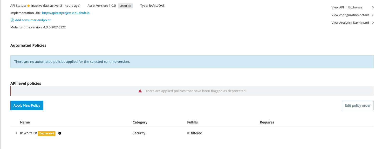 IP Whitelist and IP Blacklist policy are showing as deprecated for Mule ...