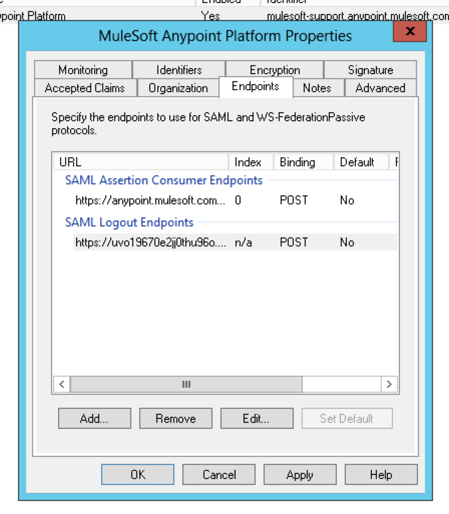Configuring ADFS SLO endpoint | MuleSoft Help Center