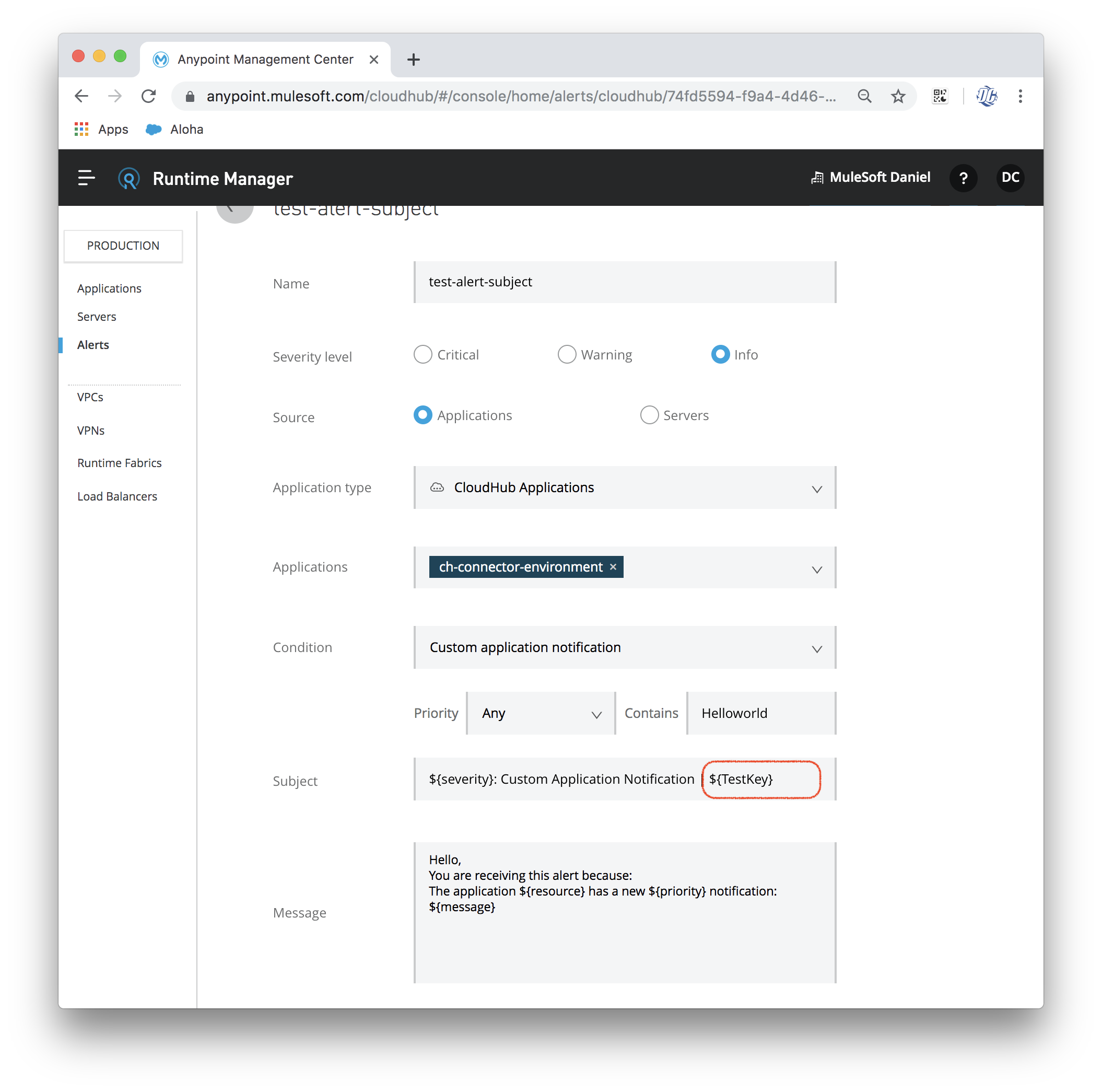 How to generate an alert with dynamic subject line using Mule 4 CloudHub Connector | MuleSoft ...