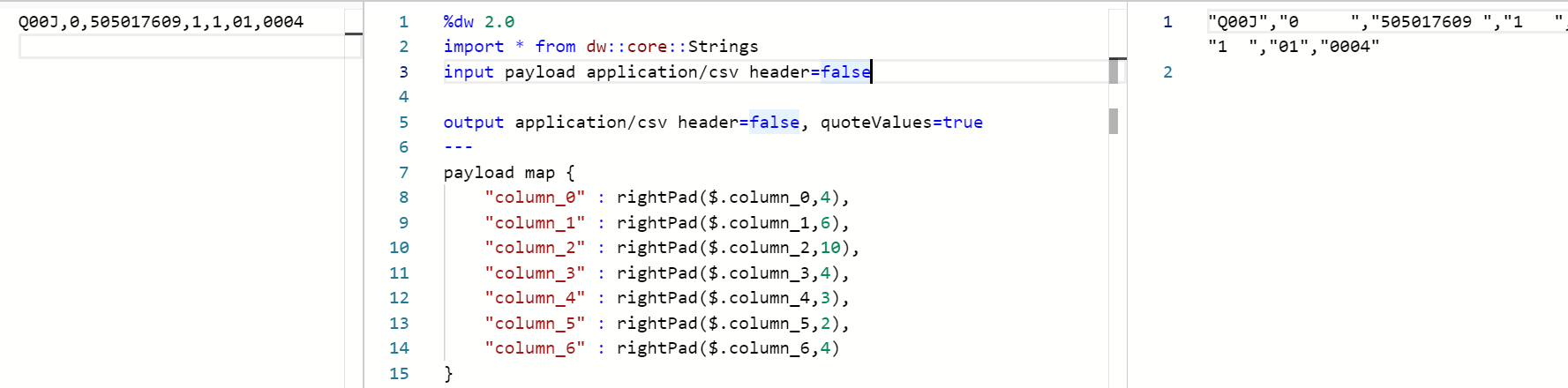 How to create fixed width CSV file using padding