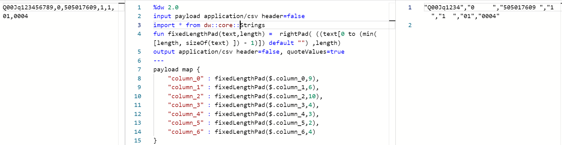 How to create fixed width CSV file using padding